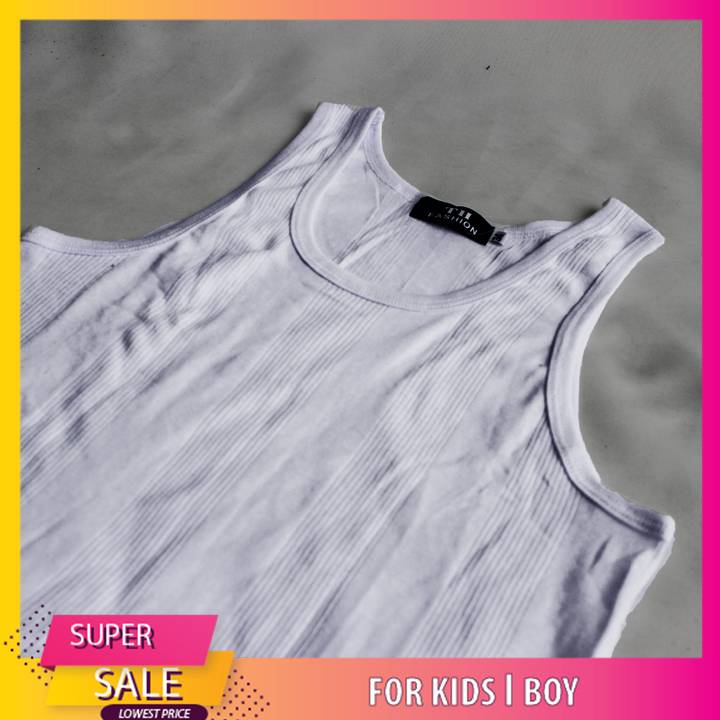(HARGA BORONG) KIDS BOY WHITE SINGLET COTTON PLAIN (BAJU SINGLET PUTIH ...